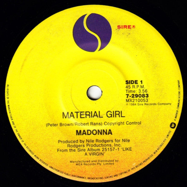 MADONNA - MATERIAL GIRL (7", 45 RPM) – Mirador Records